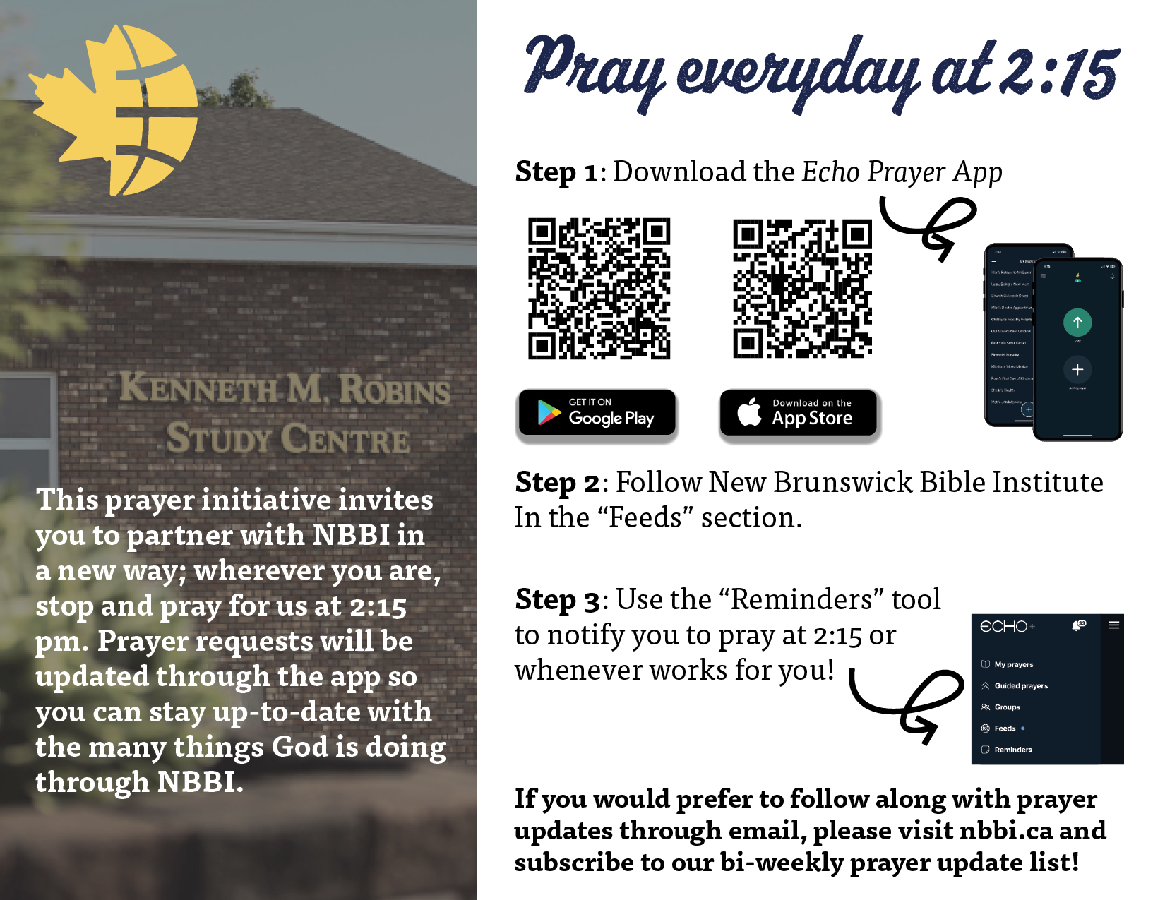Pray For NBBI - New Brunswick Bible Institute
